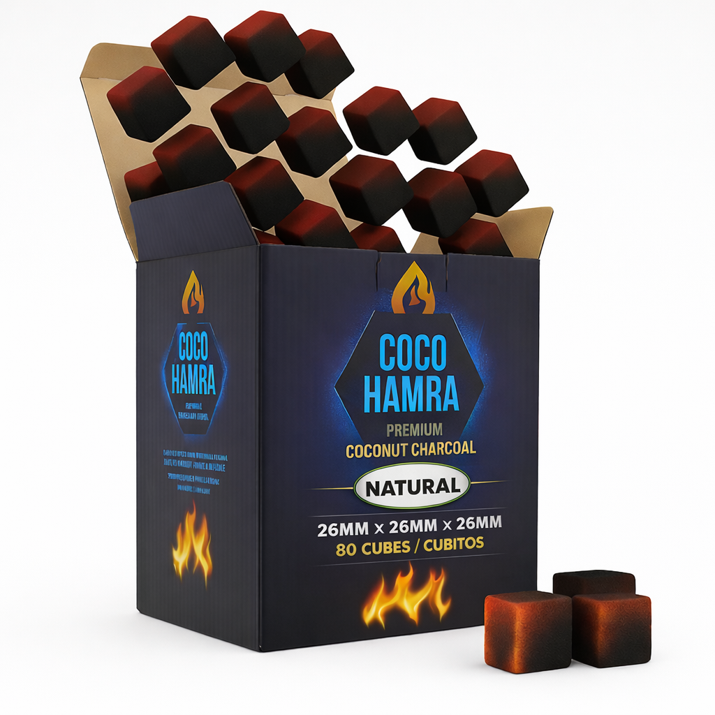 Coco Hamra Coconut Charcoal 26mm – 80 Cubes | Long-Lasting Hookah ...